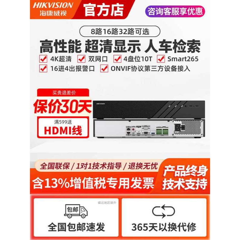 Hikvision 8/16/32 Channel 7932N-R4 Network 7908 HD 4K Surveillance DVR ...