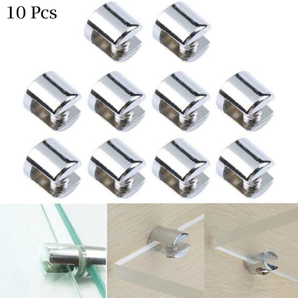 [COD] 10pcs Glass Shelf Support Clamp Brackets Clip Chrome Shelves 8 ...