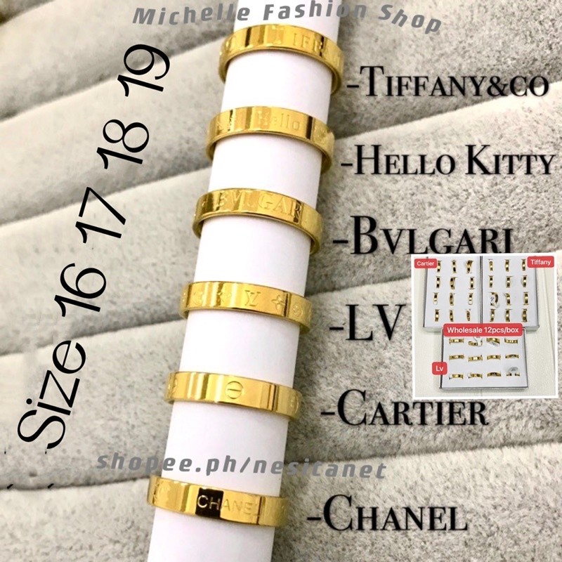 12pcs/box 18K Gold Plate Brand Ring Stainless steel Gold Ring with ...