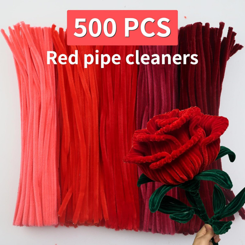 500 PCS Red Pipe Cleaners Craft Bulk Chenille Stems Craft Supplies ...