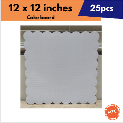 25pcs. 12 Inch Cake Board Scalloped Square White (Laminated Thin ...