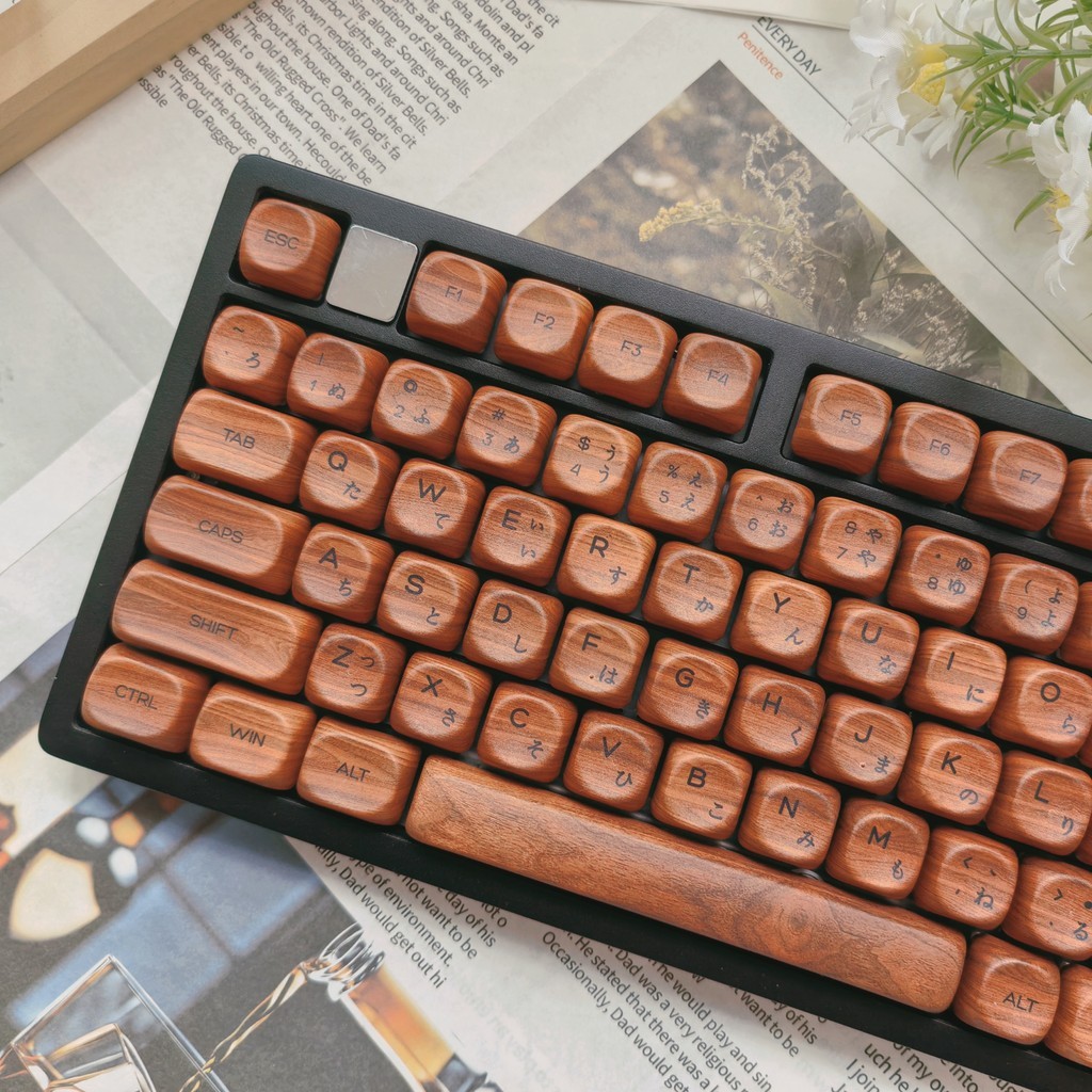Walnut Wood MOA Profile Retro Keycaps Five Sides Dye-Sublimation PBT ...