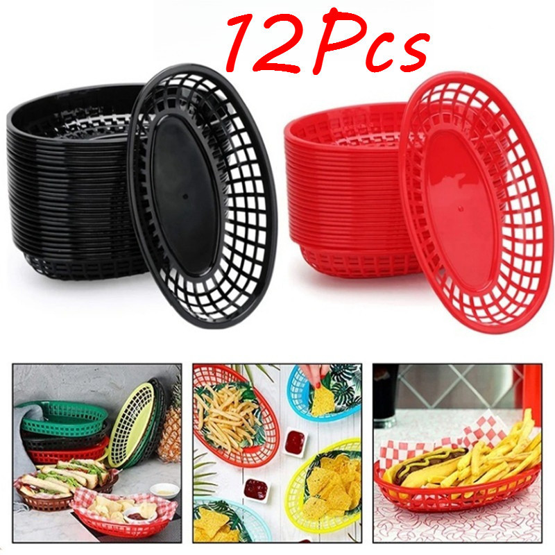12PCS Food Tray Basket Plastic Tray Basket Basket Bread Serving Plate ...
