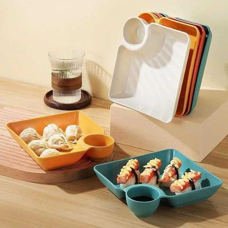4Pcs Chips And Dip Plates Plastic Serving Platter Dumpling Plate With ...