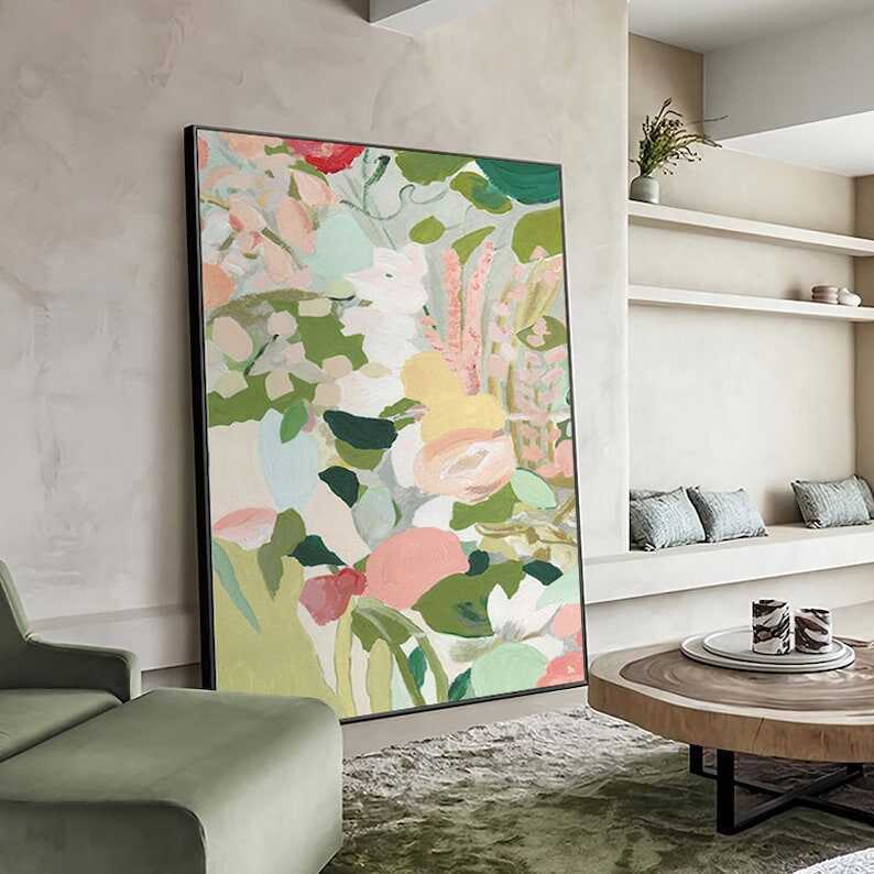 2D Original Abstract Colorful Flowers Oil Painting On Canvas, Large ...