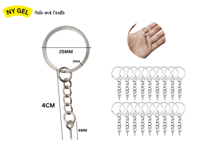 25MM FLAT Split Metal Key Rings With Eye Screw Pin For DIY Keychains ...