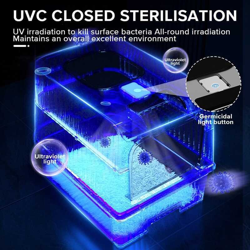 Foldable Cat Litter Box With Sifter Tray UV Sterilization Big Enclosed ...