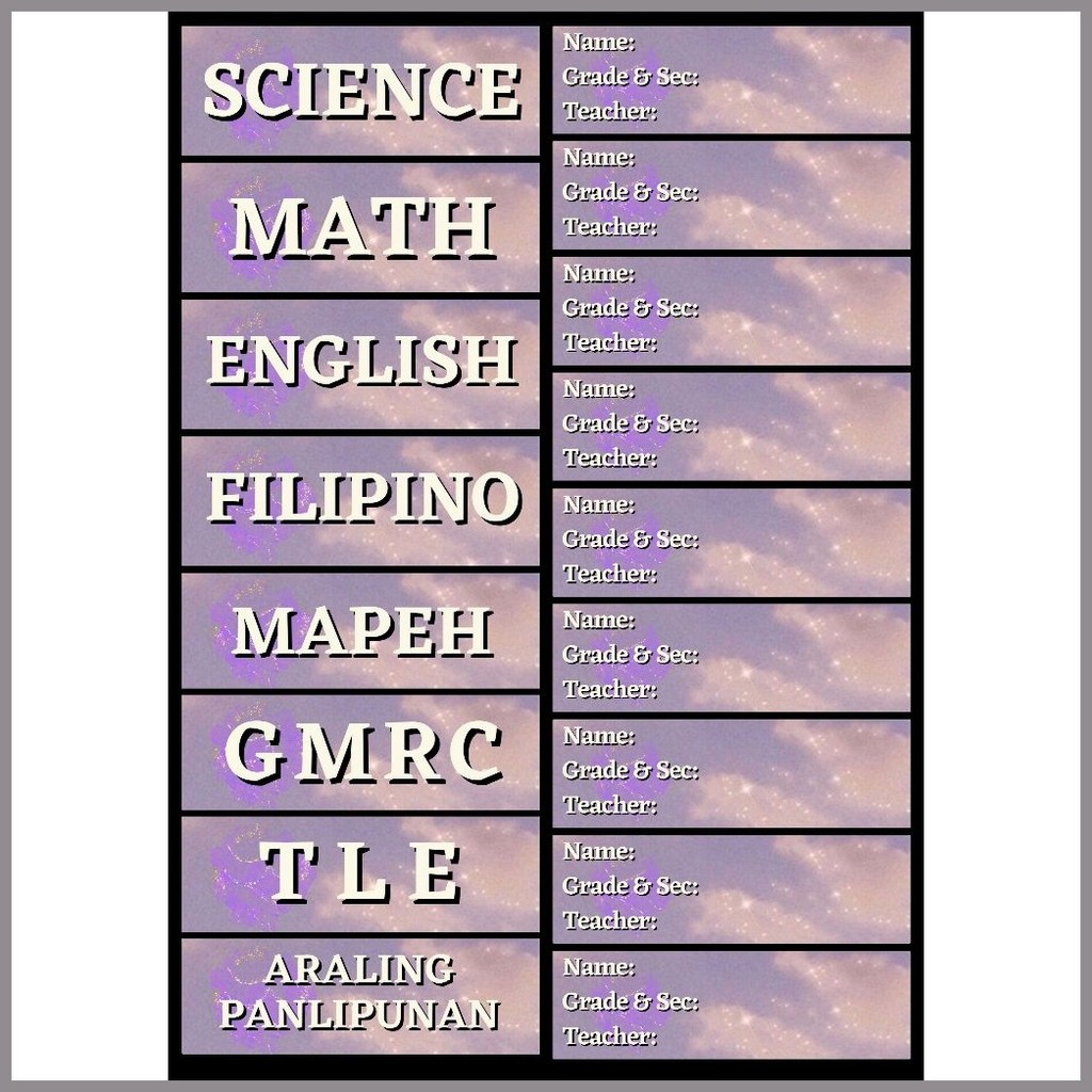 GRADE 4-10 MATATAG CURRICULUM SUBJECT AND BLANK NAME LABEL STICKERS ...