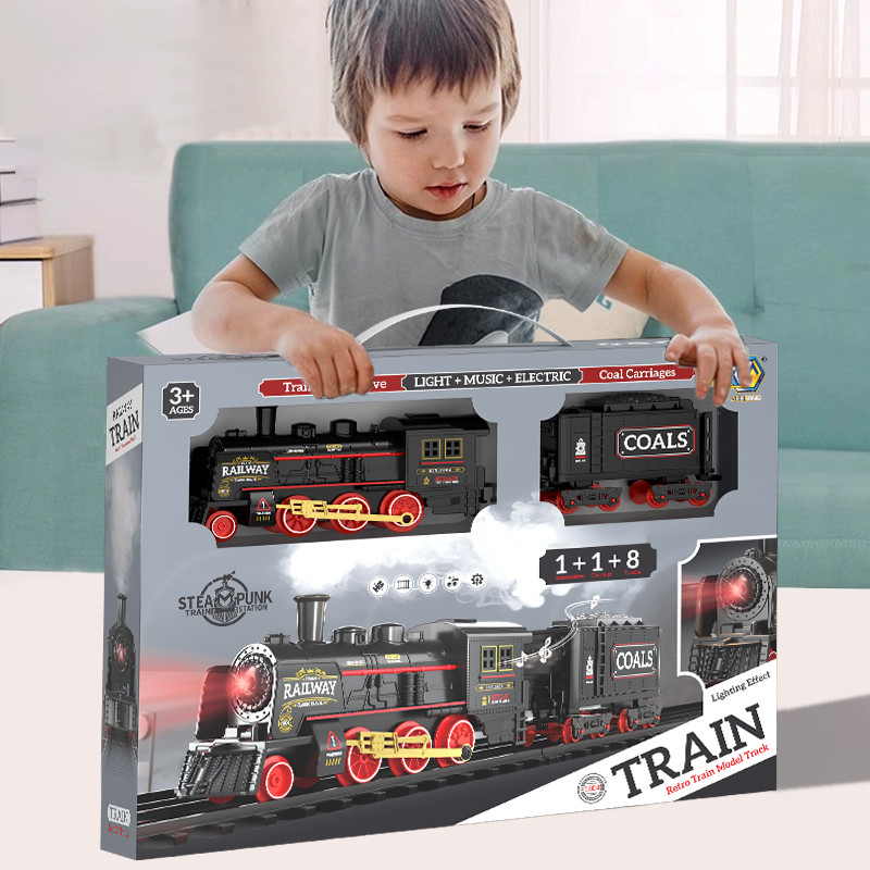 Train Toys with Spray Music Railway Big Classical Train Set With Track ...
