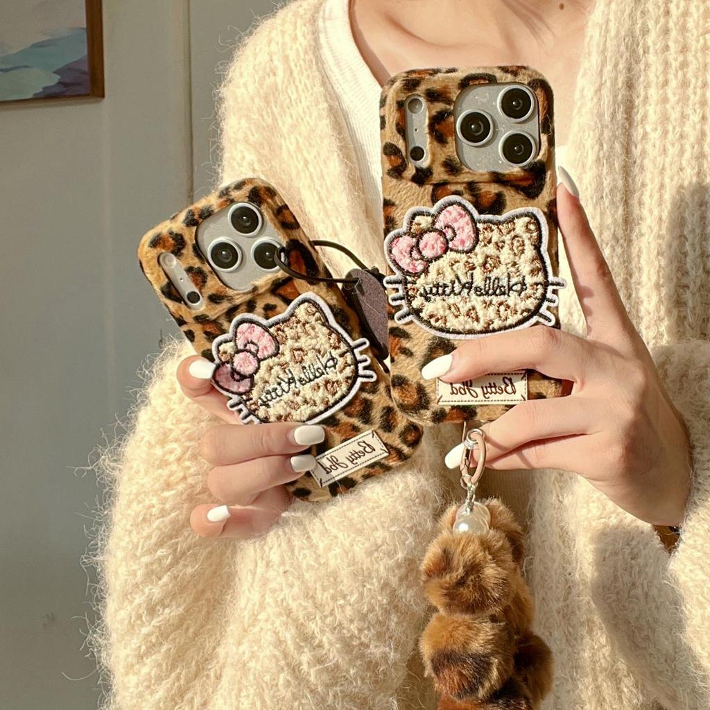 Embroidery HELLO KITTY Cat Plush Casing FOR IPHONE 17 16 15 14 13 ...
