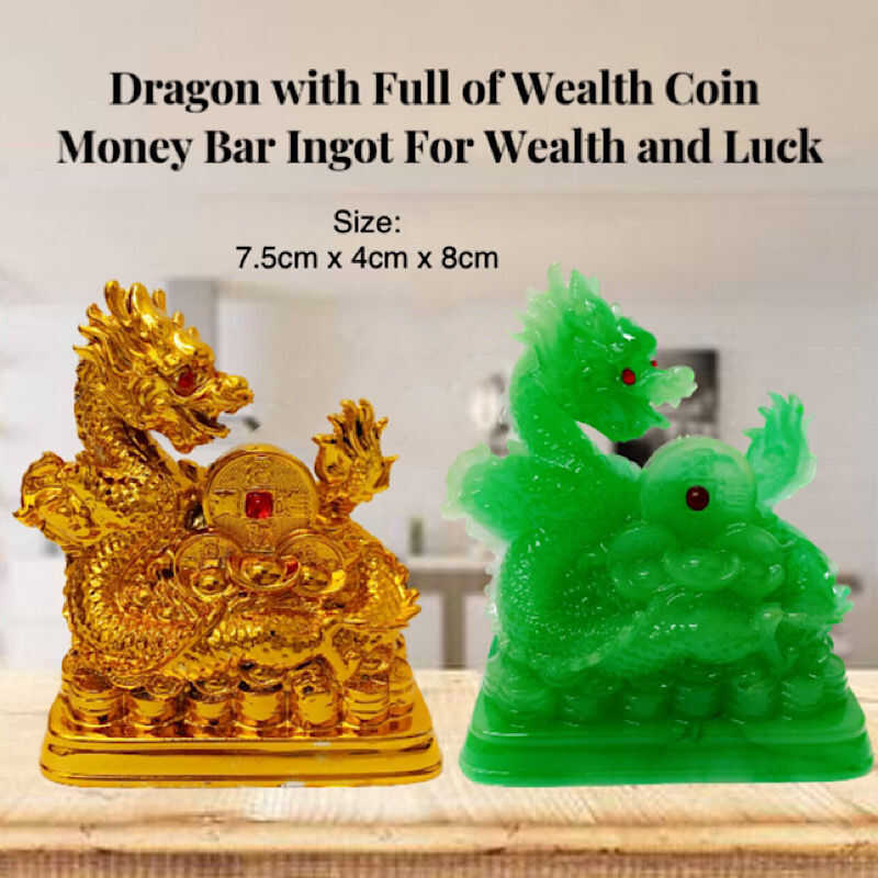 Dragon Figurine Display With Full Of Wealth Coin Money Bar Ingot For ...
