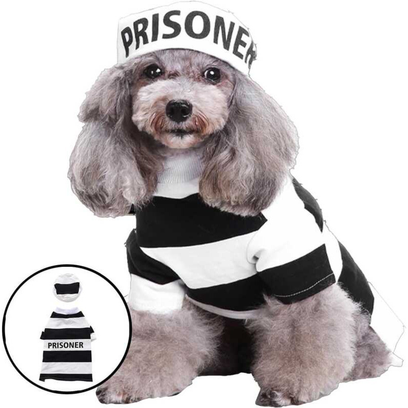 Prisoner Dog Halloween Inmate Costume Prison Pooch Striped Clothes With ...