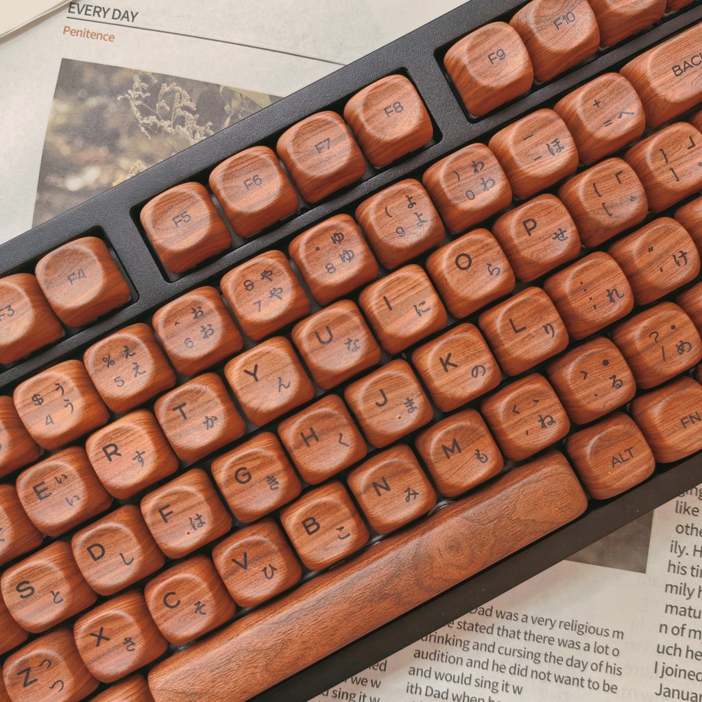 Walnut Wood MOA Profile Retro Keycaps Five Sides Dye-Sublimation PBT ...