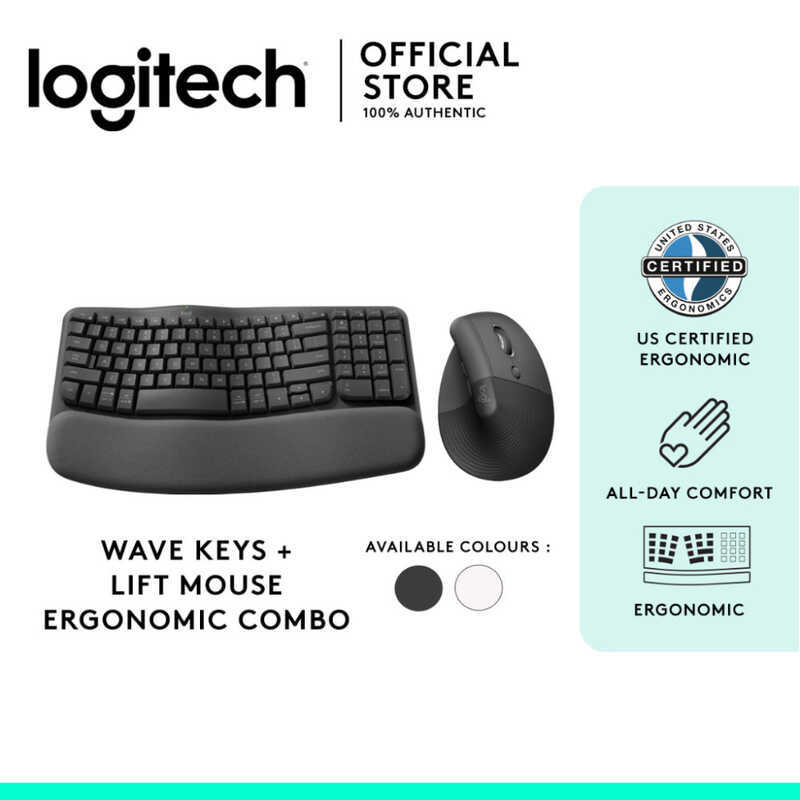 Logitech Wave Keys With Palm Rest + Lift Vertical Ergonomic Wireless ...