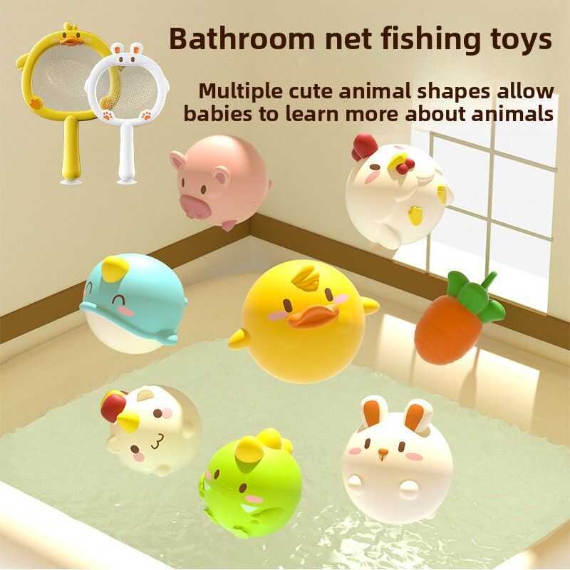 JIFANPAUL | Waterproof Baby Bath Toys Rabbit Fishing Net & Rubber Ducky ...