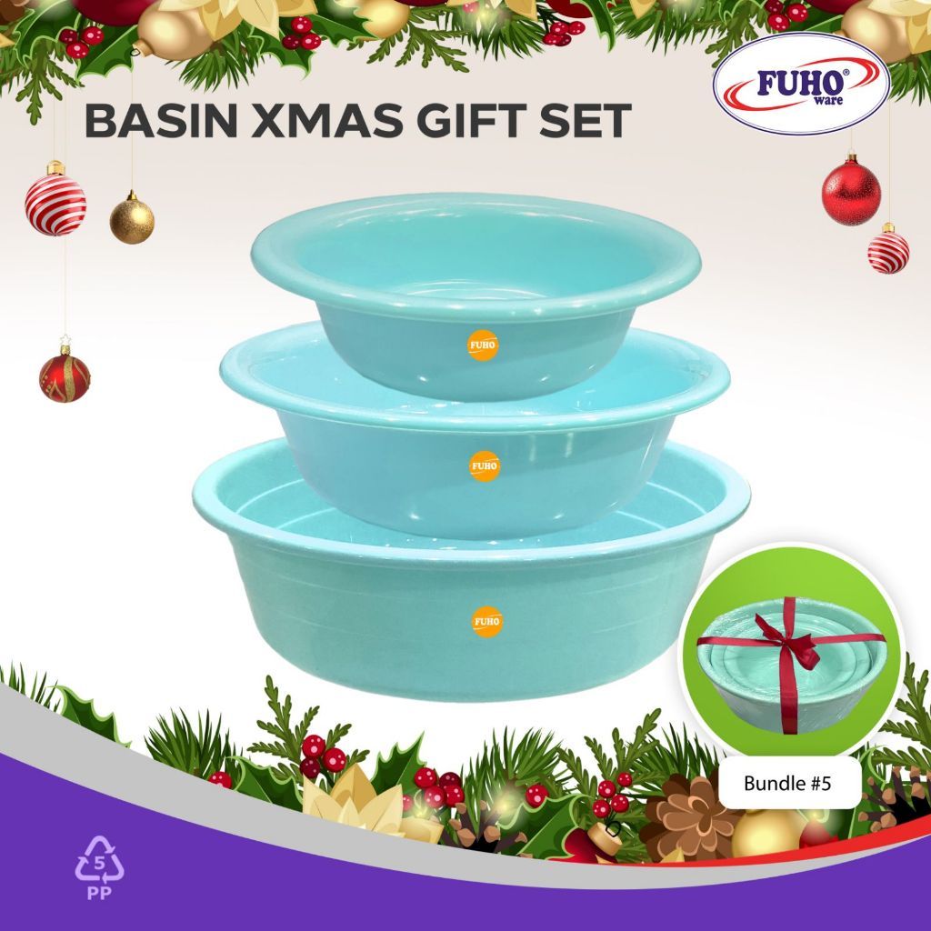 FUHO Christmas Basin Set, Bundle #5. 3pcs. Basin, Batya (10" basin, 12 ...