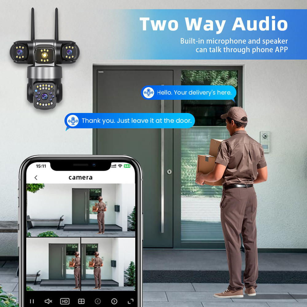 V380 PRO Three Lens CCTV Camera 4K 6MP Outdoor Waterproof PTZ Wireless ...
