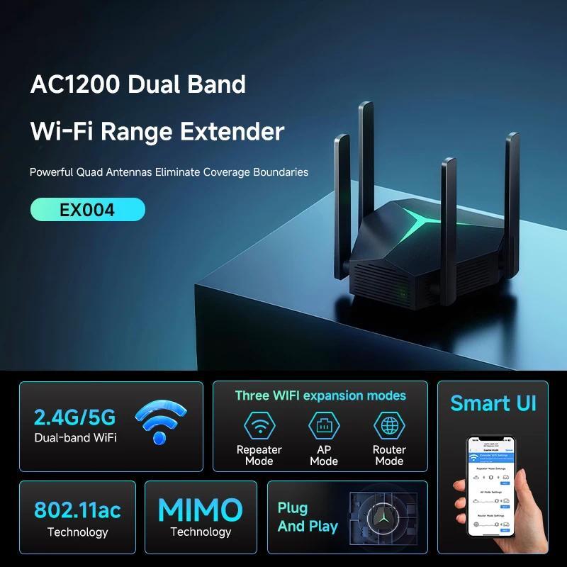 5G Dual-Band WiFi Repeater 1200M Wireless Signal Extender AC1200 2.4G ...