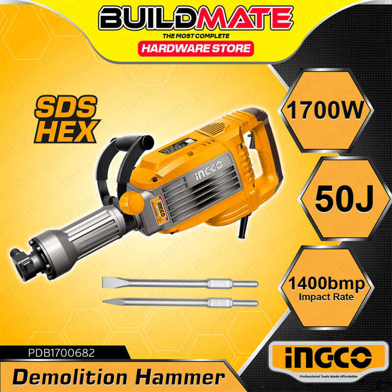BUILDMATE Ingco 1700W Demolition Jack Hammer Chipping Gun Concrete ...
