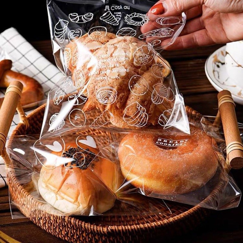 100PCS Transparent Self Adhesive Plastic Bread Bags For Toast Doughnut ...