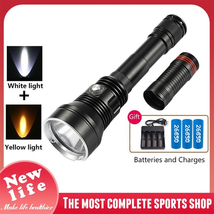 Deep diving Flashlight XHP70.2 LED 8000LM Yellow/White Light 300M Range ...