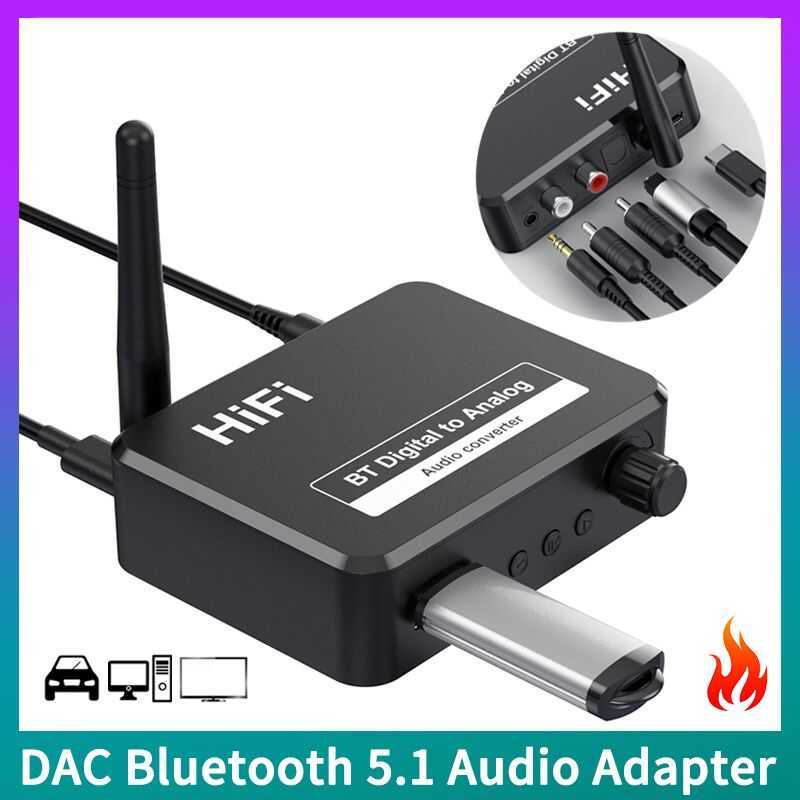 2-in-1 DAC & Bluetooth 5.1 Audio Receiver Digital to Analog Converter 3 ...