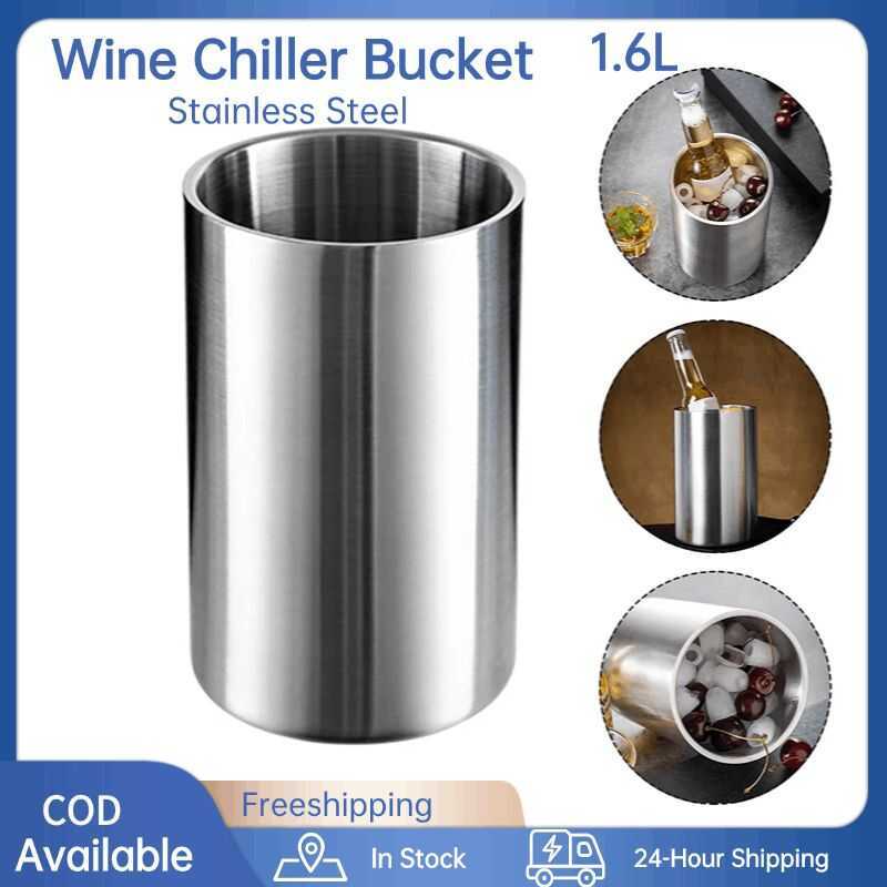 Wine Chiller Bucket Stainless Steel Champagne Cooler Beer Ice Double ...