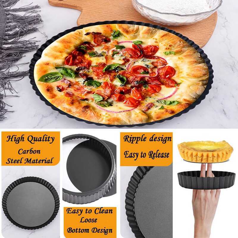 Round 9inch Removable Bottom Corrugated Pie Non-Stick Pizza Pan with ...