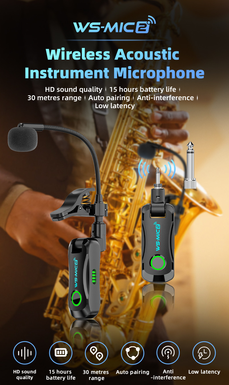 2.4G Wireless Saxophone Microphone System for Musical Studio Portable ...