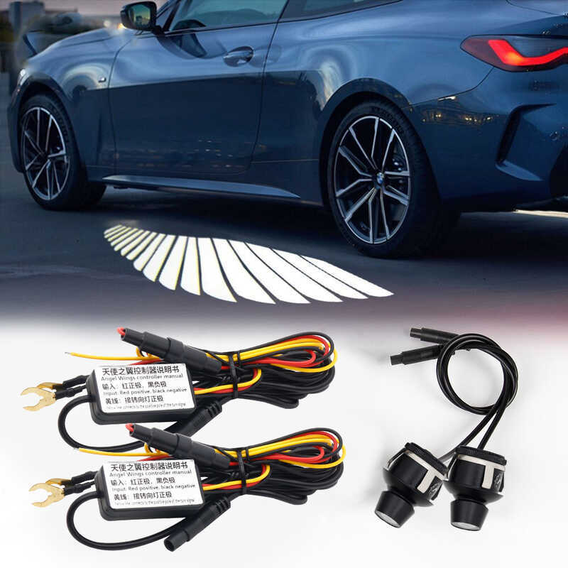 Y Universal Car Rearview Mirror Angel Wings Welcome Carpet Light LED ...