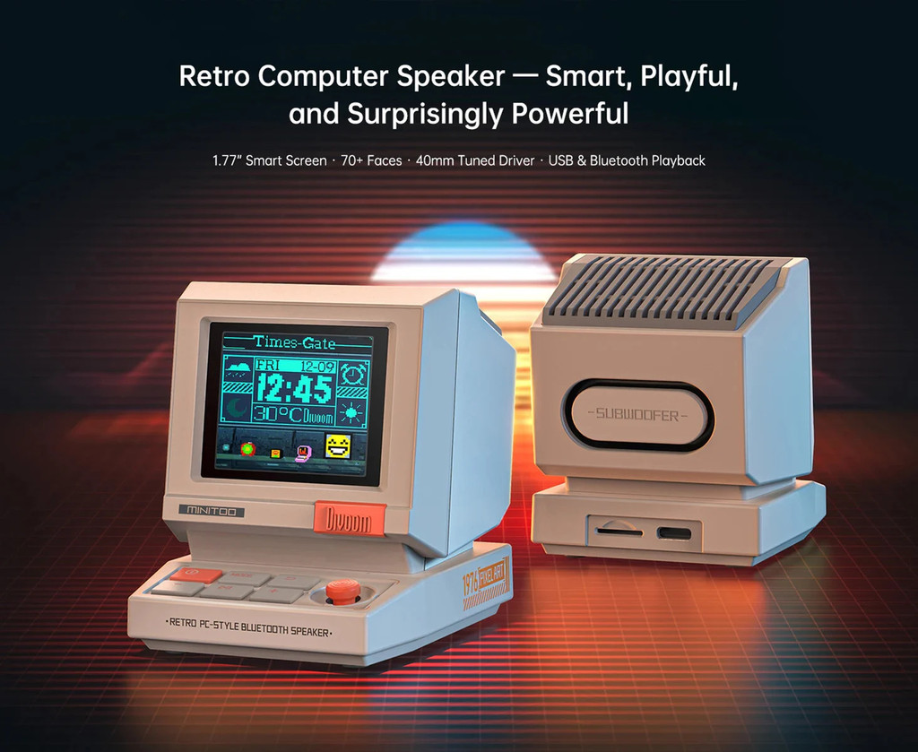 Divoom MiniToo Retro Bluetooth Speaker Portable Pixel Display Music Box ...