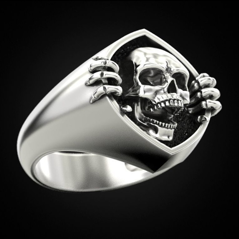 Vintage Gothic Style Skull Skeleton Hand Opening Ring for Men Antique ...