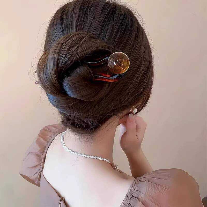 Round Bead Acetate U-Shaped Women 2025 New High-End Hairpin for Back of ...