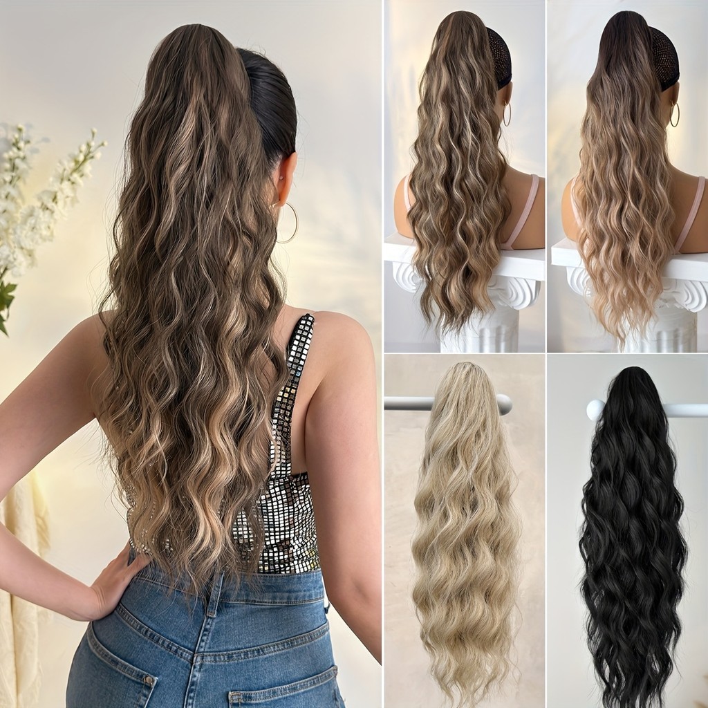 61cm/24inch Long Curly Hair Wig Clip Ponytail Wig For Woman Hair Wig ...