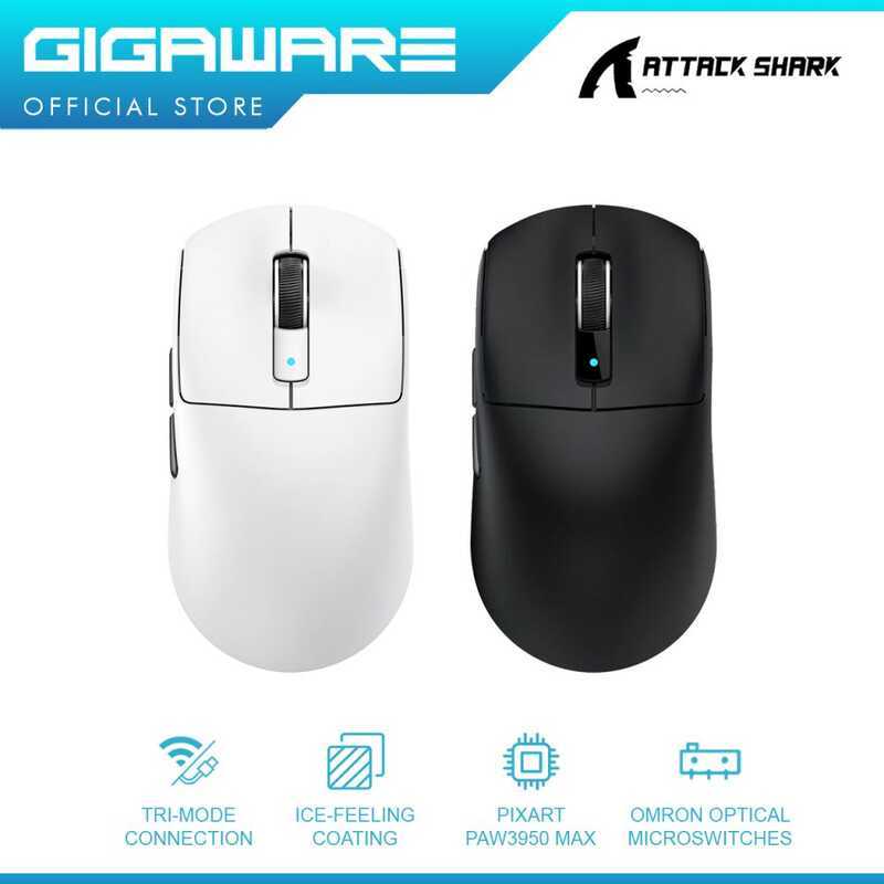 Attack Shark R6 Ultralight Tri Mode Wireless Wired 8K Paw3950max Ice ...