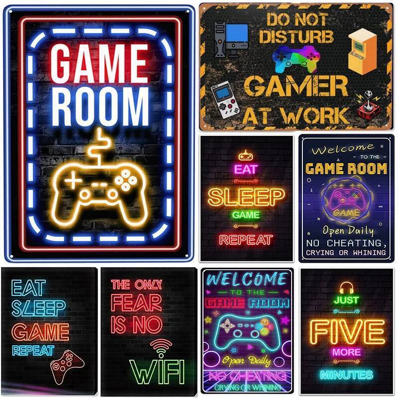 Gaming Room Metal Tin Signs Welcome To The Game Room Poster Boy Bedroom ...