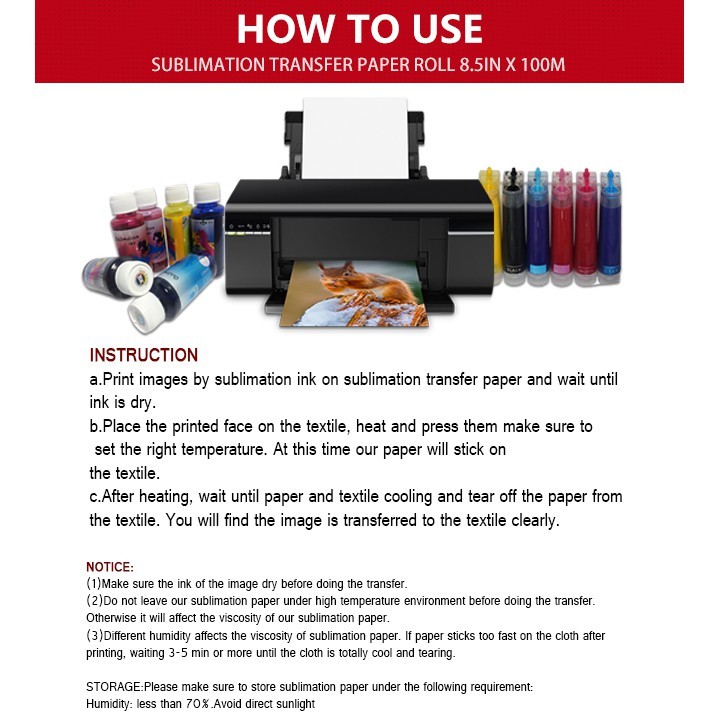 QUAFF 100GSM Sublimation Transfer Paper Roll (8.2 inches * 100 meters ...