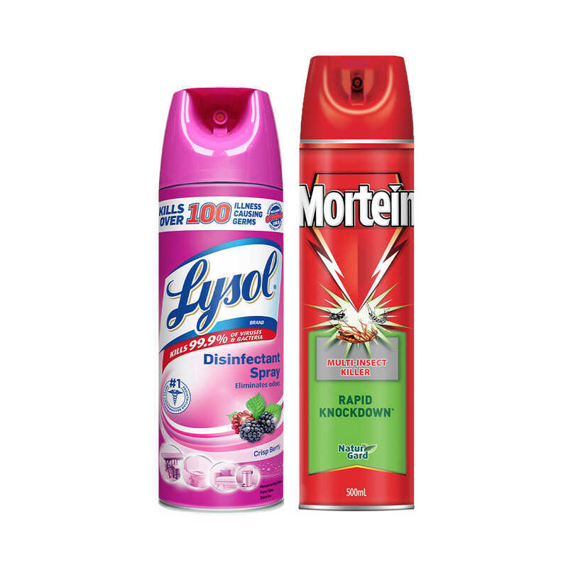 Safer Homes Bundle: Lysol Spray Crisp Berry 340g, Mortein Multi Insect ...