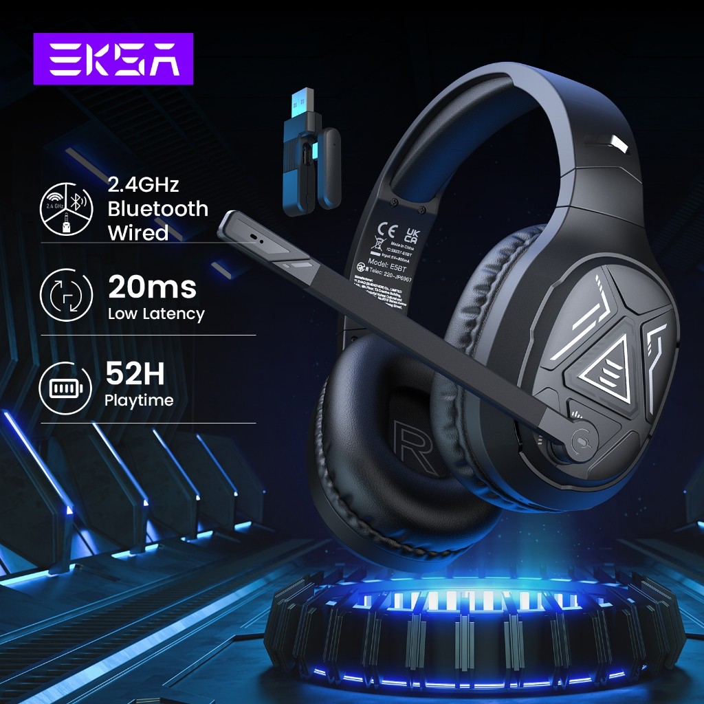 EKSA E5 BT 2.4GHz Wireless Gaming Headphones Bluetooth Headset with Mic ...
