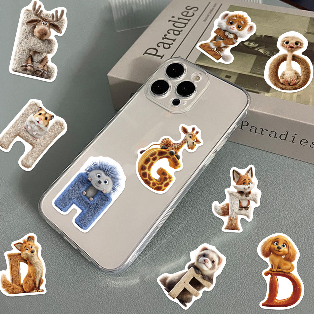 50pcs/set Cartoon Animals with English Alphabet Stickers for Kids ...