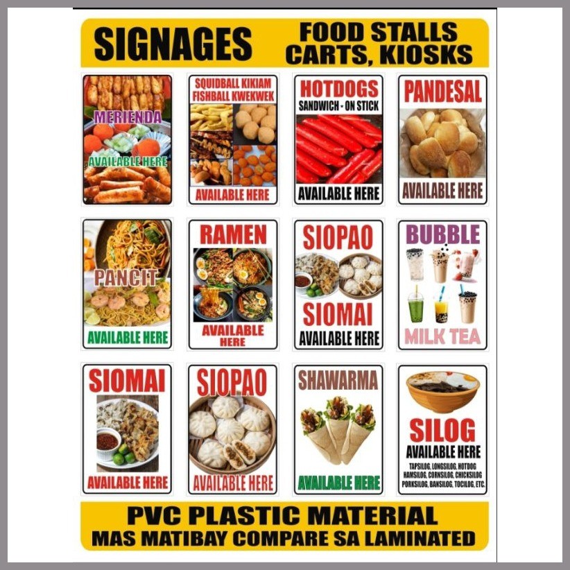 PVC Plastic signage A4 size for food stalls cart kiosks signage ...