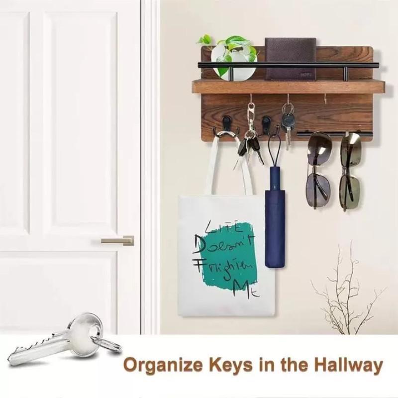 Wooden Key Hanger Wall Mounted Key Holder Organizer Vintage Wall Hook ...