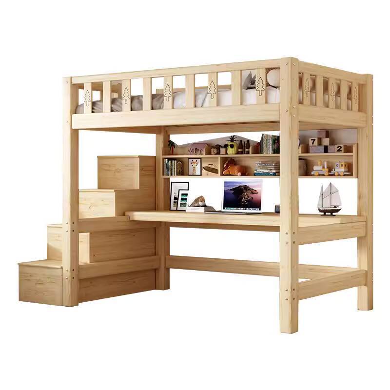 ☑♥ Solid Wood Loft Bed with Storage Space Above and Below, Integrated ...