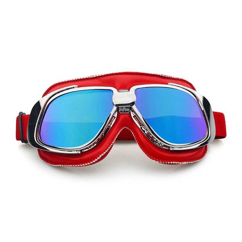 Red Frame Helmet Motorcycle Goggle Glass Vintage Pilot Biker Leather Moto Bike ATV Goggles ...