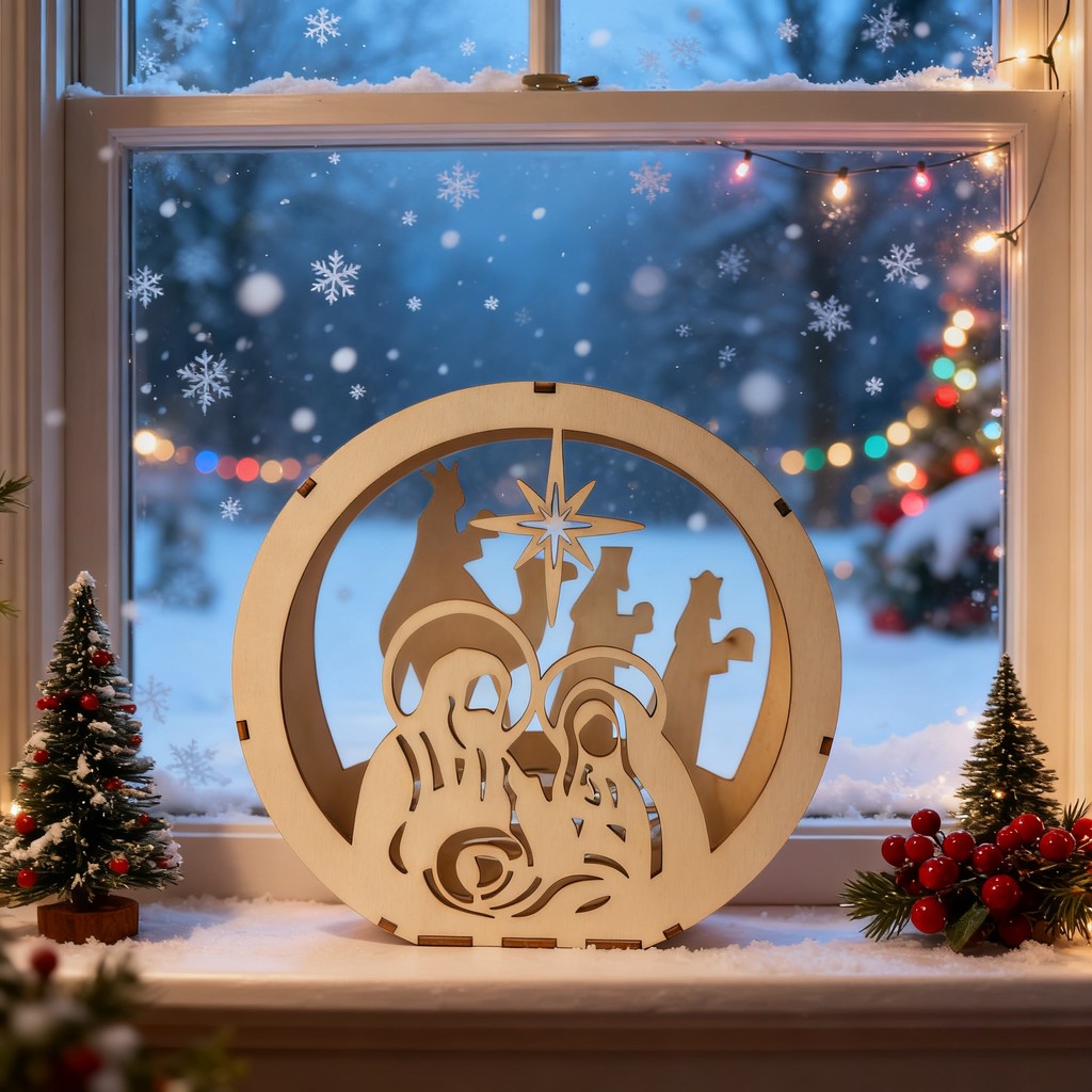 3D Wooden Circular Nativity Scene Decoration - 3D Freestanding ...