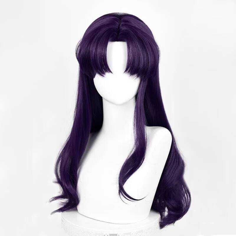 EVA Anime Katsuragi Misato Cosplay Wig 55Cm Long Wig Black Purple Curly ...