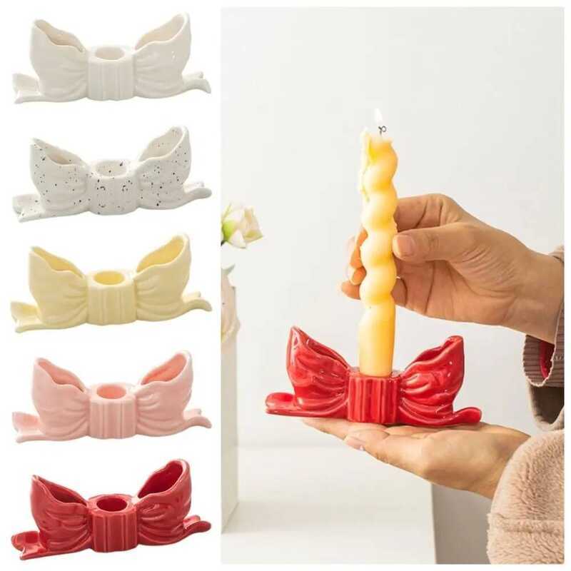Ceramic INS Bow Candle Holder Romantic Elegant Long Candle Candlestick ...