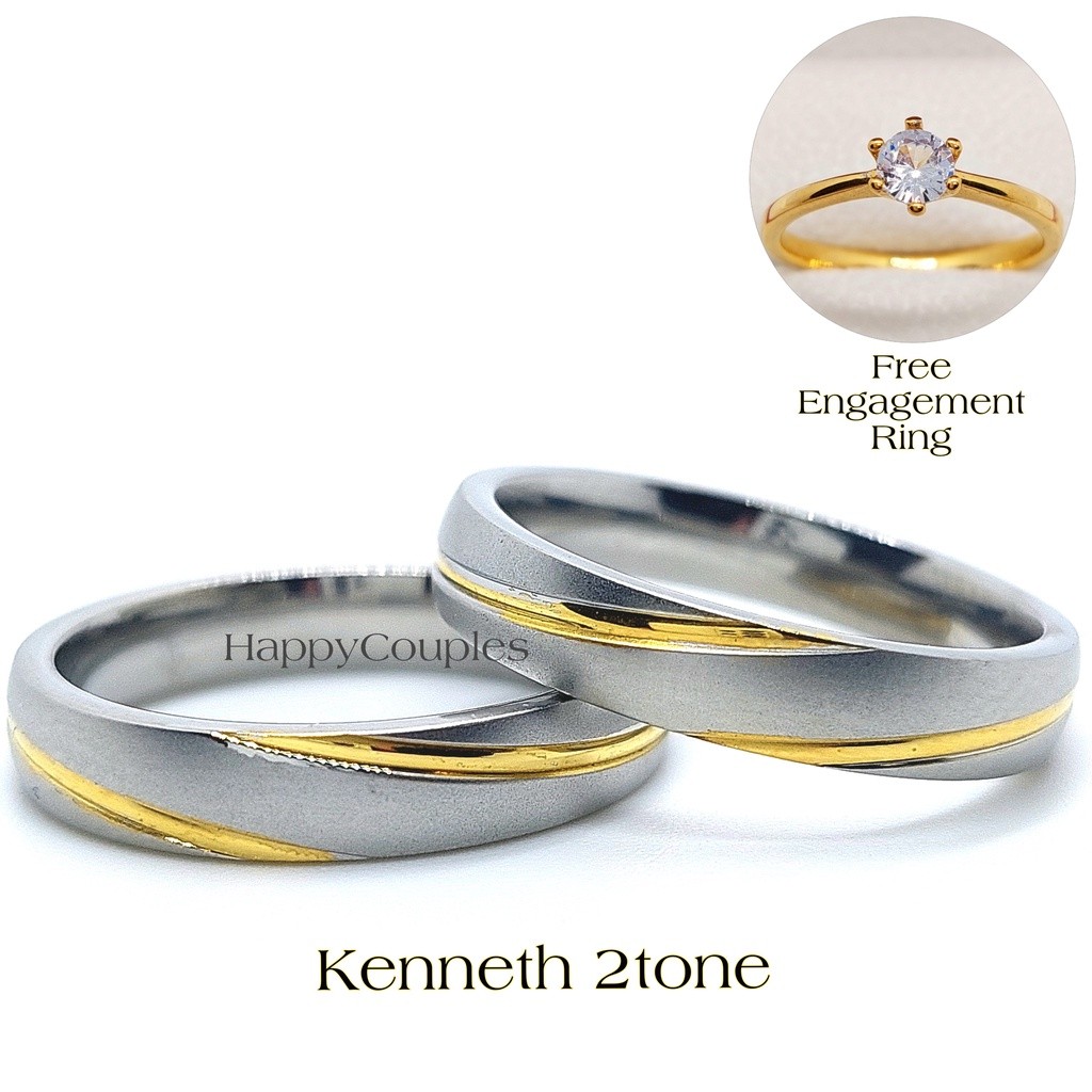 Happy Couples-Kenneth 2tone 3 in 1 Free Engrave Name Wedding Rings Set ...