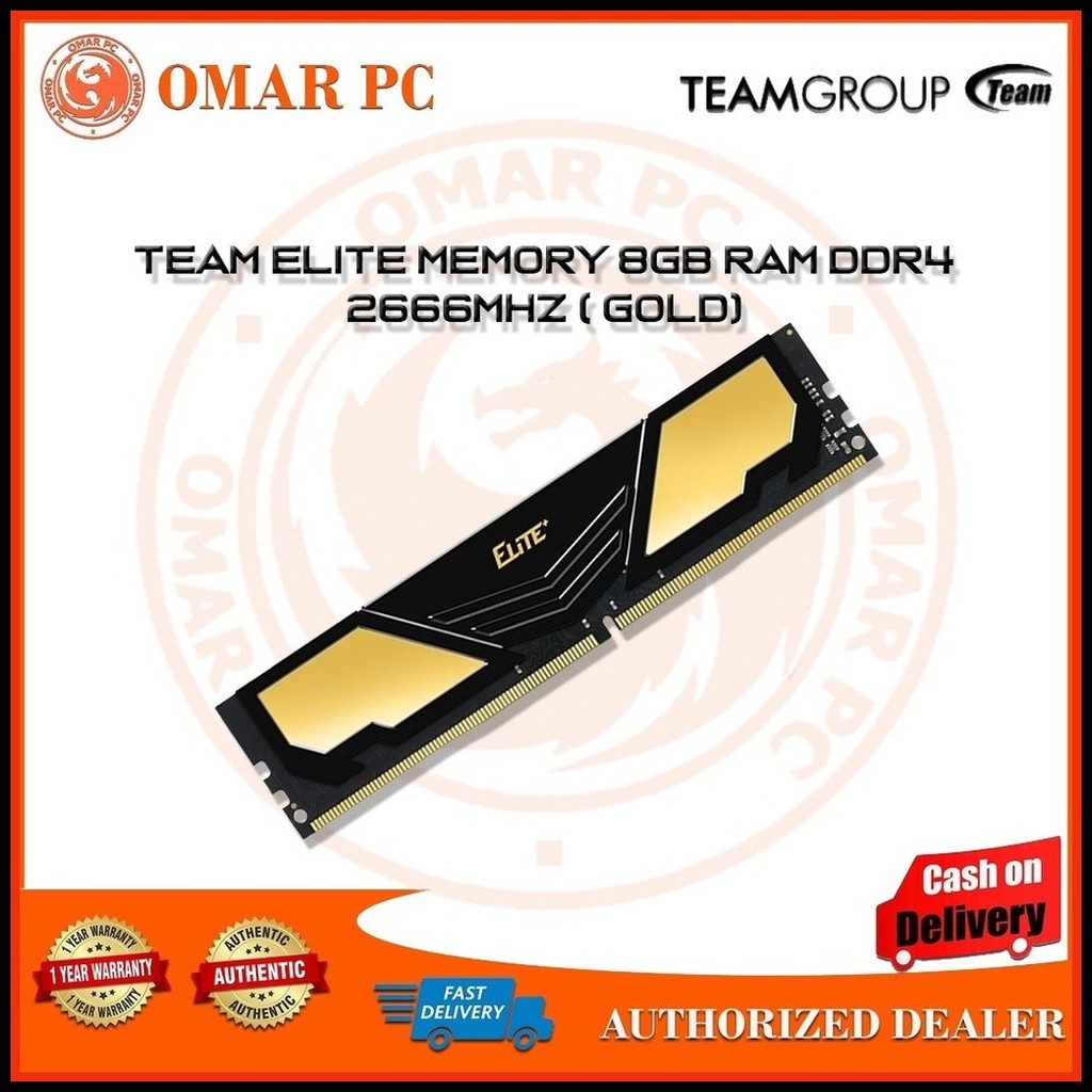 TEAM ELITE PLUS DESKTOP MEMORY 8GB RAM DDR4 2666MHz (RED/GOLD ...