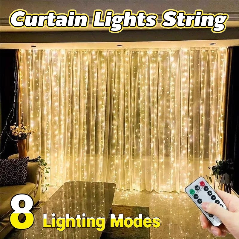 LED Window Curtain Lights 8 Lighting Modes Remote Control Fairy Lights ...